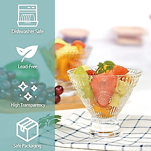 Wongblee 6Pcs Stemless Martini Glasses, 8.5oz Vintage Cocktail Glasses, Glass Dessert Cups for Home Bar, Restaurant, Party