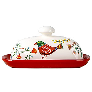 Sizikato Classic Porcelain Butter Dish with Lid, Beautiful Flower and Bird Pattern