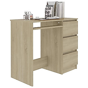 ZQQLVOO Home Office Desk Study Writing Computer Desk with Pull Out Keyboard Tray/3 Drawers, Modern Simple Style PC Desk Laptop Study Table Workstation,Sonoma Oak 35.4"x17.7"x29.9" Chipboard