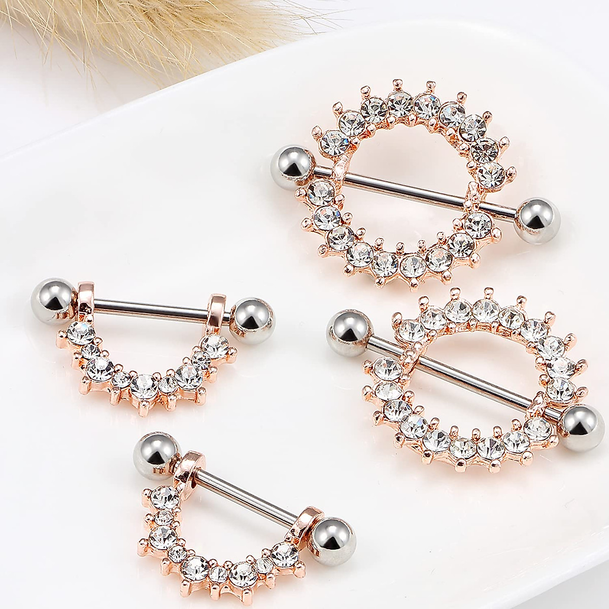 Cisyozi 14G Nipple Piercing Jewelry Tongue Rings for Women 14 Gauge Stainless Surgical Steel Rose Gold Nipple Tongue Ring Diamond Nipple Barbells Bar Nipple Hoops Rings Nipple Piercings Jewelry Women