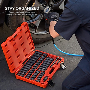 NEIKO 02440A 3/8-Inch-Drive Impact Socket Set, SAE Sizes 5/16" to 3/4" and Metric Sizes 8 mm to 19 mm, Includes Extension Bars and U-Joint, 44 Pieces