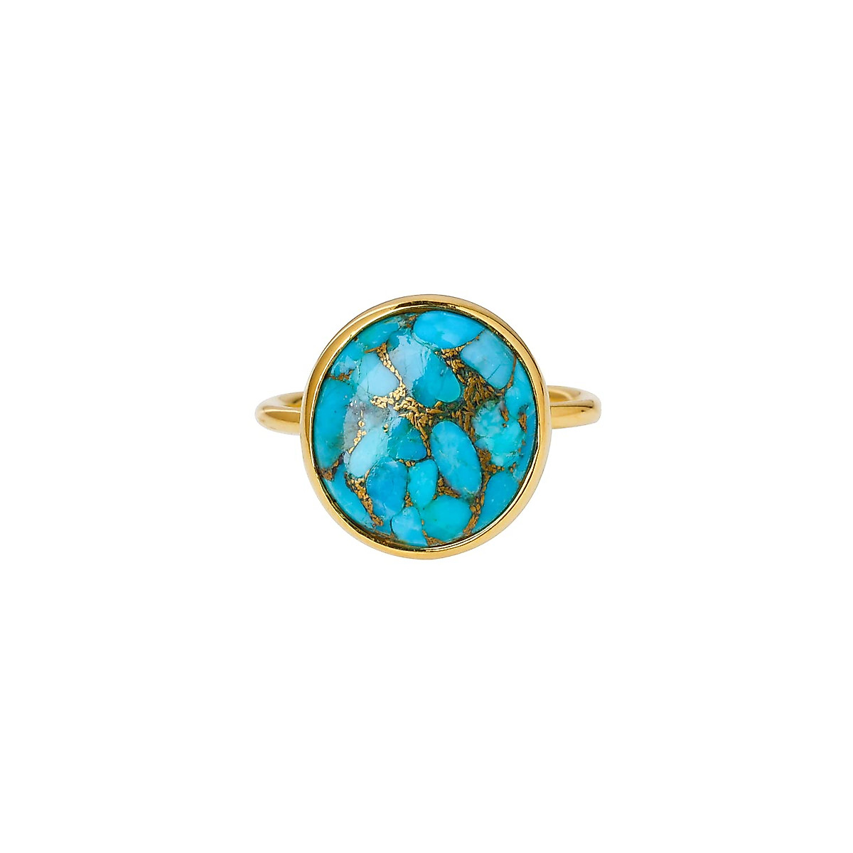 YoTreasure 13x14 MM Blue Copper Turquoise Ring 14k Gold Plated Over 925 Silver Jewelry