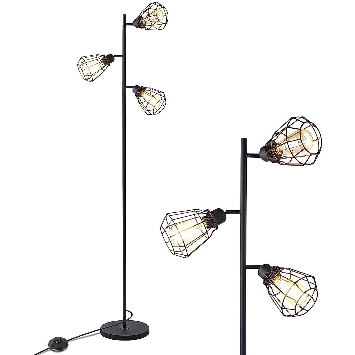 Floor lamp Industrial Floor Lamp 3 Head Lamp Fixture Compatible with Living Room Rustic Floor Lamp with 3 Light Bulbs