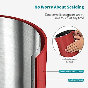 Secura SWK-1701DB The Original Stainless Steel Double Wall Electric Water Kettle 1.8 Quart, Red