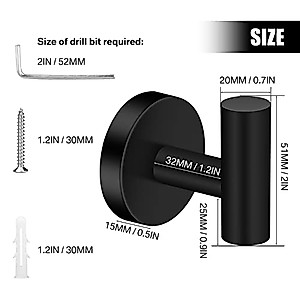 Neween 2 Pack Bathroom Towel Hooks, Stainless Steel Coat Robe Clothes Hooks Wall Mounted Heavy Duty Wall Hook Holder Hanger for Bedroom, Kitchen, Hotel, Pool, Garage, Hotel (Black)