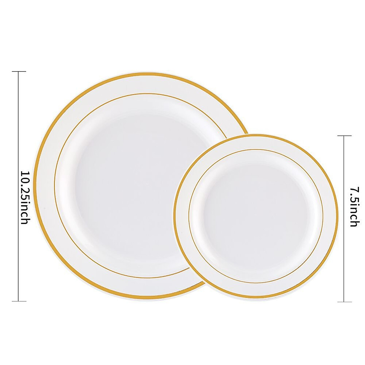 WDF 120 pieces Gold Disposable Plastic Plates - White and Gold Plates Include 10.25" Dinner Plates & 7.5" Salad Plates for Weddings and Party