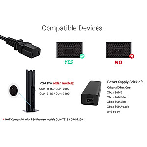 2 Prong AC Power Cord Compatible with Sony PS4 Pro, Xbox One/Xbox 360 Slim / 360 E Power Supply Brick, Power Cable Replacement