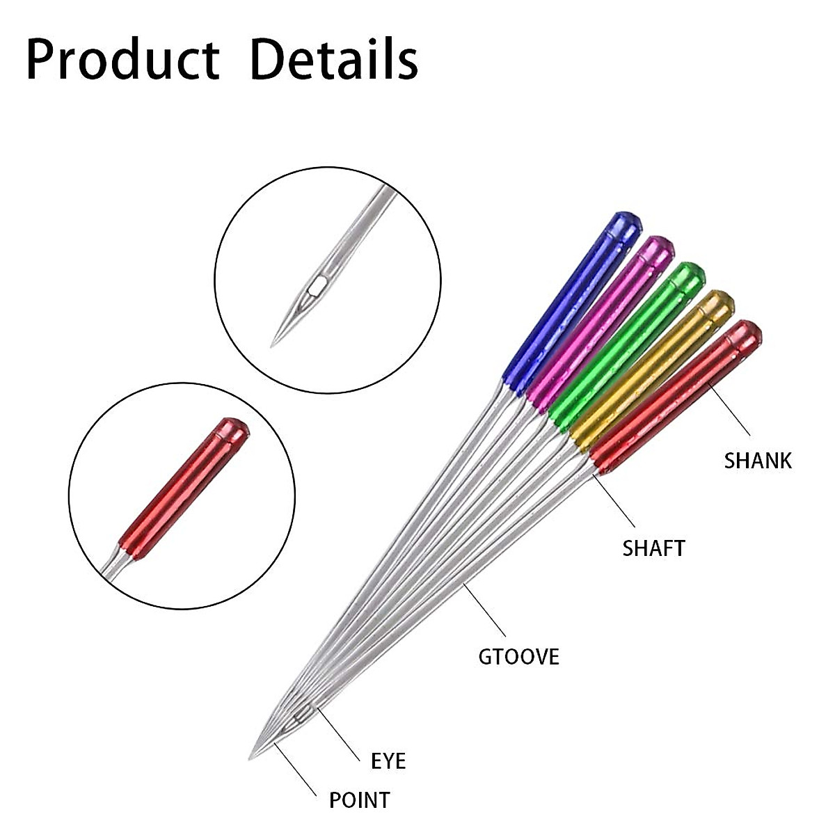 60 Pieces Sewing Machine Needles Universal Regular Point Machine Needles for Singer, Brother, Janome, Varmax with Size in HAX1 65/9, 75/11, 90/14, 100/16, 110/18 (5 Colors)