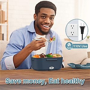 WisaKey Electric Lunch Box Food Heater, 60-80W Heated Lunch Box for Adult, 12V 24V 110V Portable Food Warmer LunchBox for Car Truck Work with 304 Stainless Steel Container, Truck Driver/Trucker Gifts