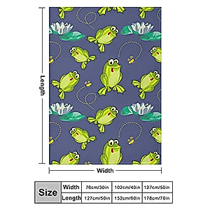 Frog in Lotus Pond Throw Blanket for Couch Bed Flannel Lap Blanket Lightweight Cozy Plush Blanket for All Seasons 50"x70"