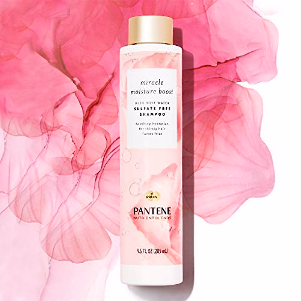 Pantene Nutrient Blends Miracle Moisture Boost Rose Water Shampoo for Dry Hair, Sulfate Free, Floral, 9.6 Fl Oz