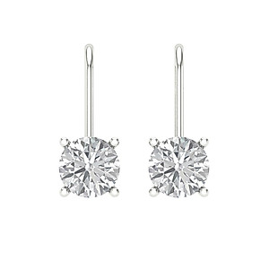 Clara Pucci 1.0 ct Round Cut Conflict Free Solitaire White Lab Created Sapphire Designer Lever back Drop Dangle Earrings 14k White Gold