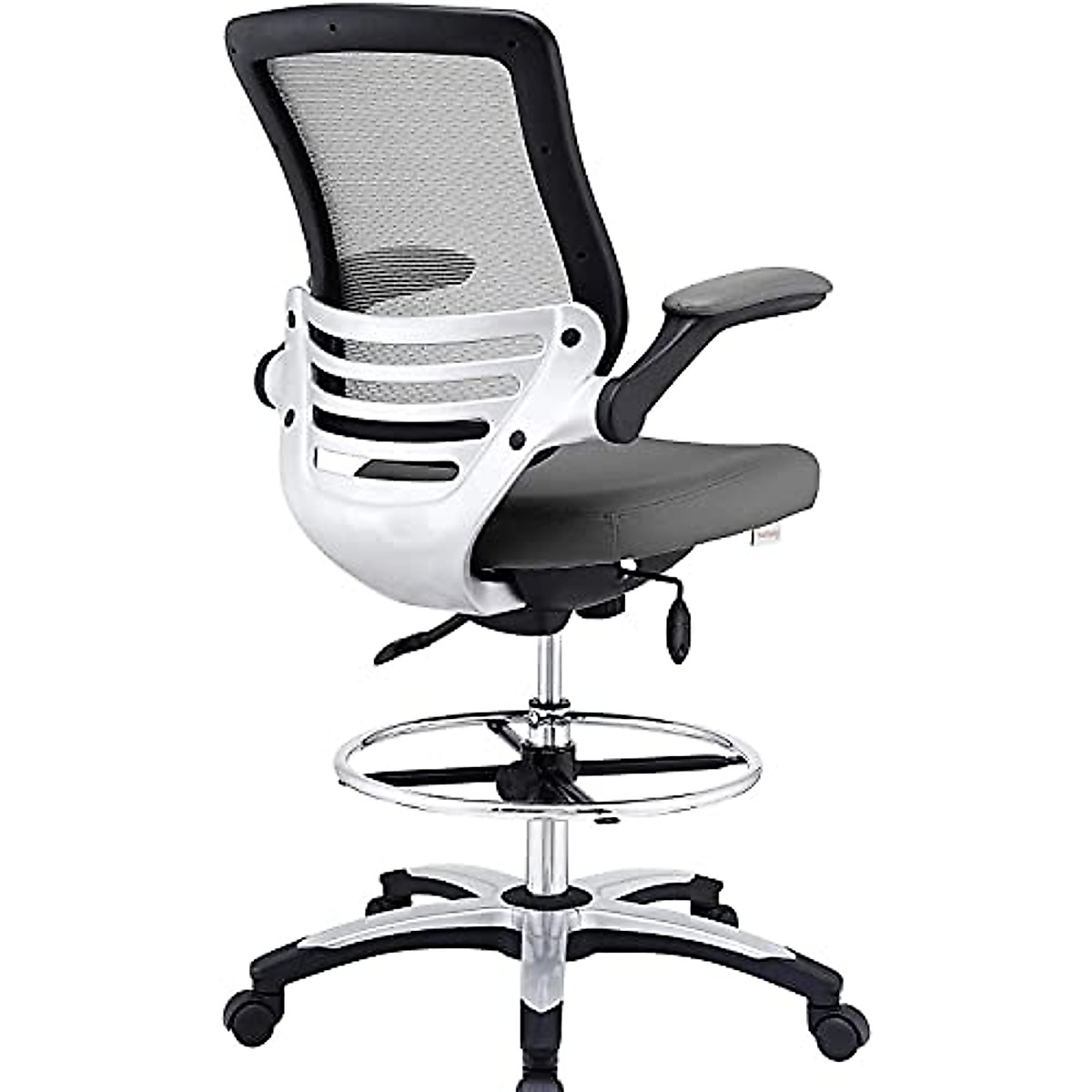 Modway EEI-211 Edge Drafting Chair - Reception Desk Chair - Flip-Up Arm Drafting Chair in Gray