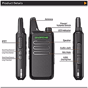 Baofeng Rechargeable Walkie Talkies for Adults Long Range Two-Way Radios Handsfree UHF Handheld Transceiver with 16 Channel VOX USB Charger Cable for Commercial Cruises Hunting Hiking,2Pack