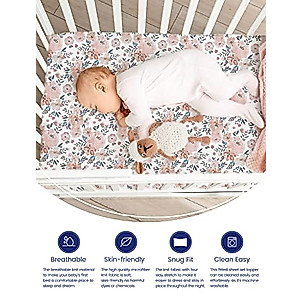 TotAha Premium Stretchy Crib Sheets (2-Pack)-Hypoallergenic, Silky Comfort, Buttery Soft, Calming Effect, All-Season Jersey-Knit Sheets, 9'' Extra Deep Pocket(Meredith Allover Floral & Pale Pink)