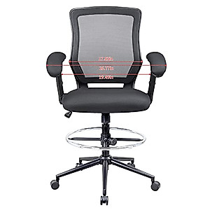 LONGBOSS Ergonomic Drafting Chair, Tall Office Chair Computer Desk Chair Standing Desk Stool with Adjustable Foot Ring and Flip-Up Arms (Black)