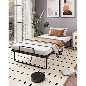 Ferlizer Folding Bed with Mattress for Adults, [Twin] Rollaway Bed with Mattress - 4" Memory Foam & Sturdy Metal Structure - 75" x 38", Black