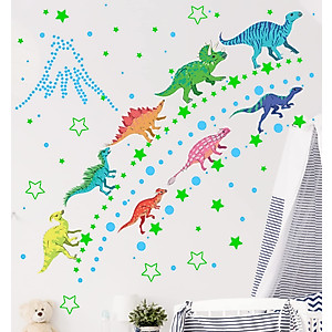 Glow in The Dark Dinosaur Wall Decals - 652Pcs Dinosaur Wall Stickers for Boys Room,Kids Wall Decor Stars for Baby Nursery Boys Bedroom Ceiling (Green Dinosaur)