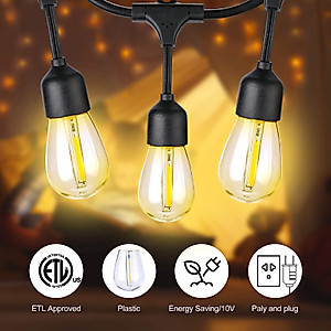 JOYSTA Outdoor String Lights - Waterproof Patio Light String 48FT with 15 Hanging Sockets IP65 Weatherproof Yard Lights 1w S14 Bulbs Lighting for Party Bistro Backyard Garden Cafe