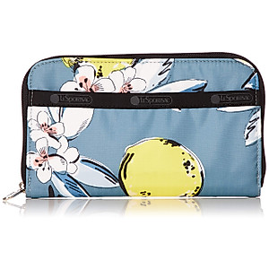LeSportsac Limone Lily Wallet, Style 6506/Color F177, Slate Blue Floral, Bright Juicy Limones (lemons)