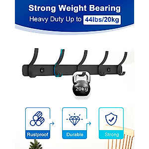 DECLUTTR 2 Pack Coat Rack Wall Mount, 5 Heavy Duty Wall Hooks for Hanging, Metal Wall Mounted Towel Rack Hat Rack for Mudroom Bathroom Entryway, Black