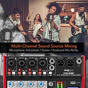PYLE Studio Audio Sound Mixer Board - 6 Channel Bluetooth Compatible Professional Portable Digital DJ Mixing Console w/ USB Mixer Audio Interface - Mixing Boards For Studio Recording - PMXU68BT
