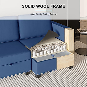 PUREMIND Modular Sectional Sofa with Reversible Storage Ottoman, Convertible U Shaped Couch with Adjustable Armrest & Backrest, Velvet 6 Seater L Shaped Sofa Sleeper for Living Room, Blue