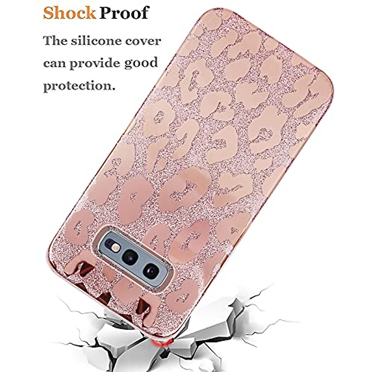 J.west Galaxy S10E Case 5.8-inch, Luxury Saprkle Bling Glitter Leopard Print Design Soft Metallic Slim Protective Phone Cases for Women Girls TPU Silicone Cover Case for Samsung S10e Rose Gold
