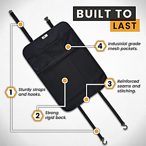 Gorla Gear Black Heavy Duty Kick Mats Back Seat Protector 2 Pack Car Seat Organizer Protection from Booster Seat Baby Toddler Kids Kicking Upgraded Bungee Hooks Universal Fit in Auto Trucks Vans SUV