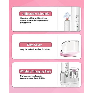 Nail Drill, Cordless Electric Nail Files for Gel Nails Efile Manicure Kit for Women Rechargeable Wireless Drill para Uñas Profesional Nail Drill Machine Nail Grinder for Acrylic Gel Nails White