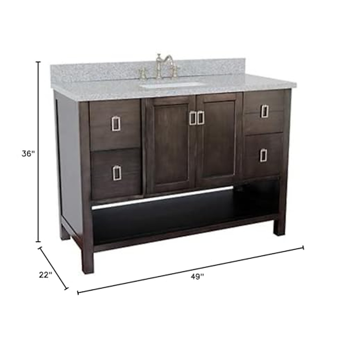 Bellaterra Home Monterey 49" Rectangle Sink Solid Wood Vanity in Brown/Gray Granite Stone