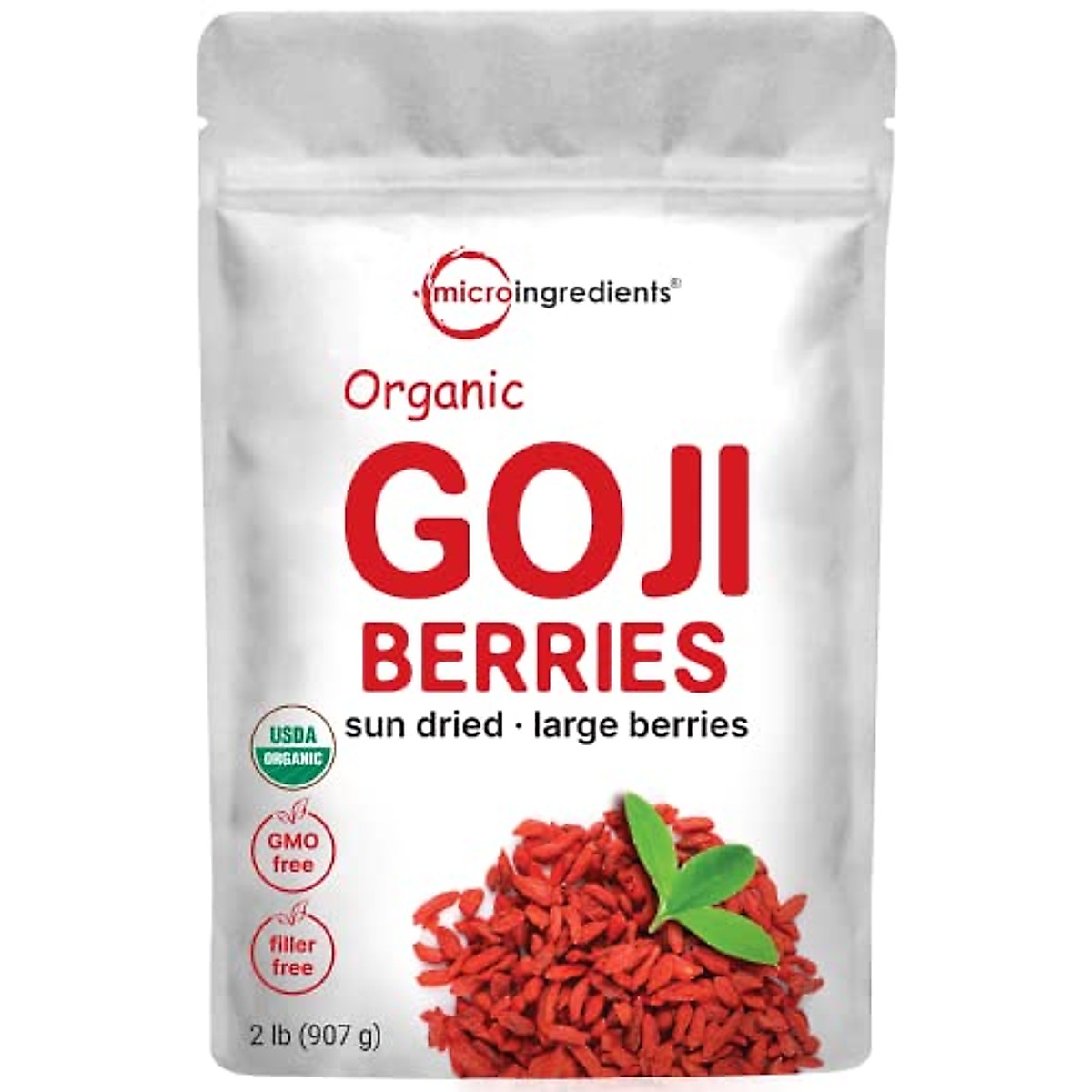 Organic Goji Berries 32 Ounce, Large Whole Sun-Dried Berries | Sulfate Free, Natural Antioxidant | Raw Superfood Berry for Energy, Eye, & Immune Health | Non-GMO