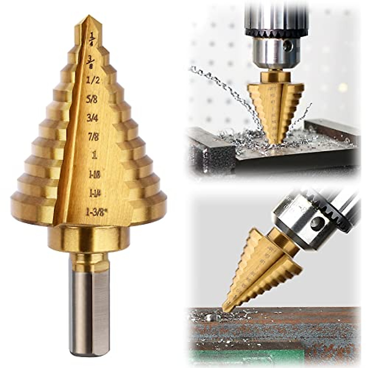 Step Drill Bit, WEAVERBIRD Titanium Drill Bit Set (1/4" to 1-3/8"), HSS Drill Cone Bits with Double Cutting Blades, Small Drill Bits, Cone Drill Bit for Soft Metal Sheet/Wood/Plastic Drilling Cutting