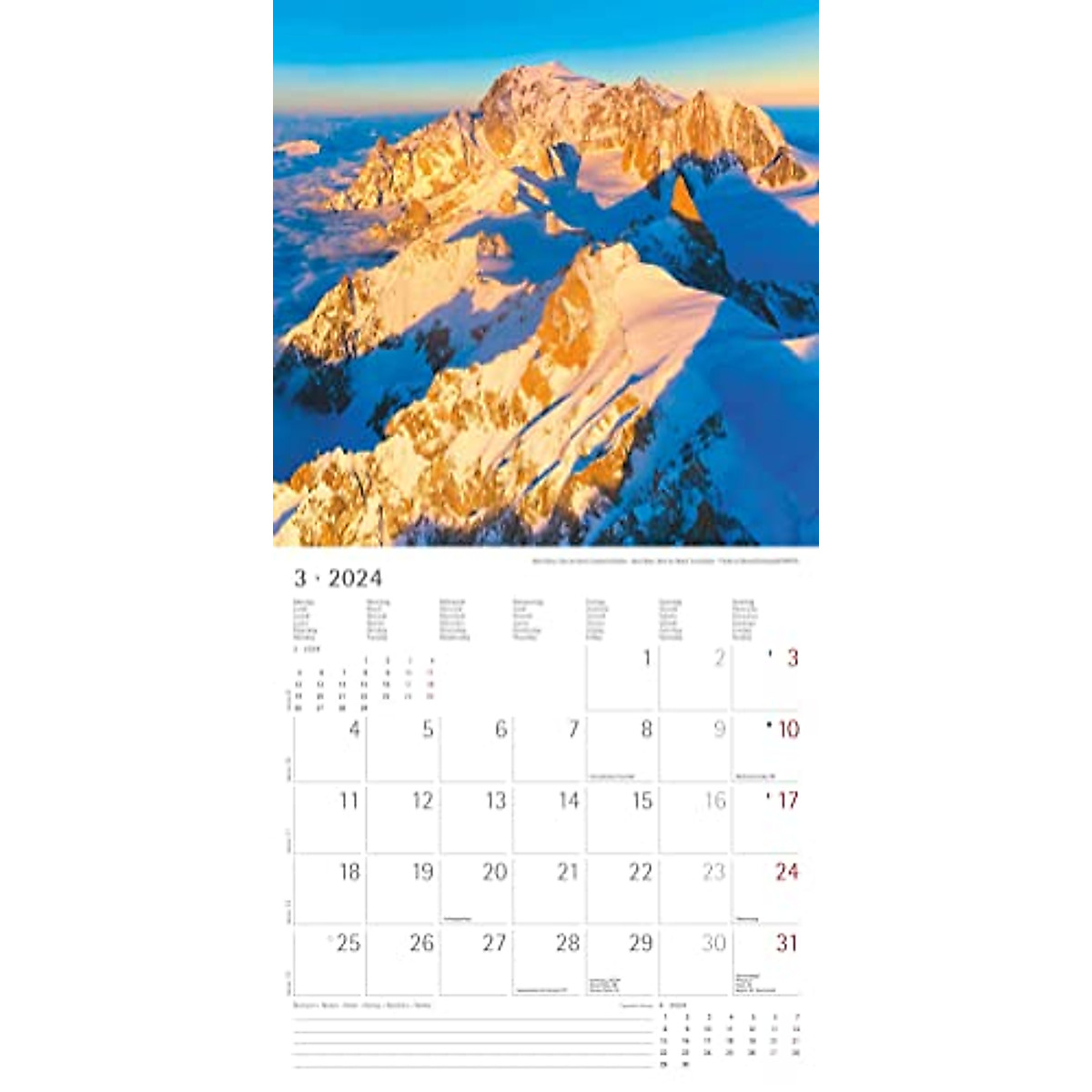 Alpen 2024 - Brochure Calendar 30 x 30 cm (30 x 60 Open) - Calendar with Space for Notes - The Alps - Picture Calendar - Wall Planner - Nature Calendar
