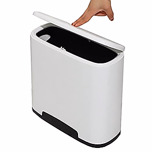 YCOCO 10L Slim Plastic Trash Can 2.6 Gallon Narrow Garbage Can with Press Top Lid,Dog Proof Wastebasket Trash Can for Bathroom,Living Room,Office and Kitchen