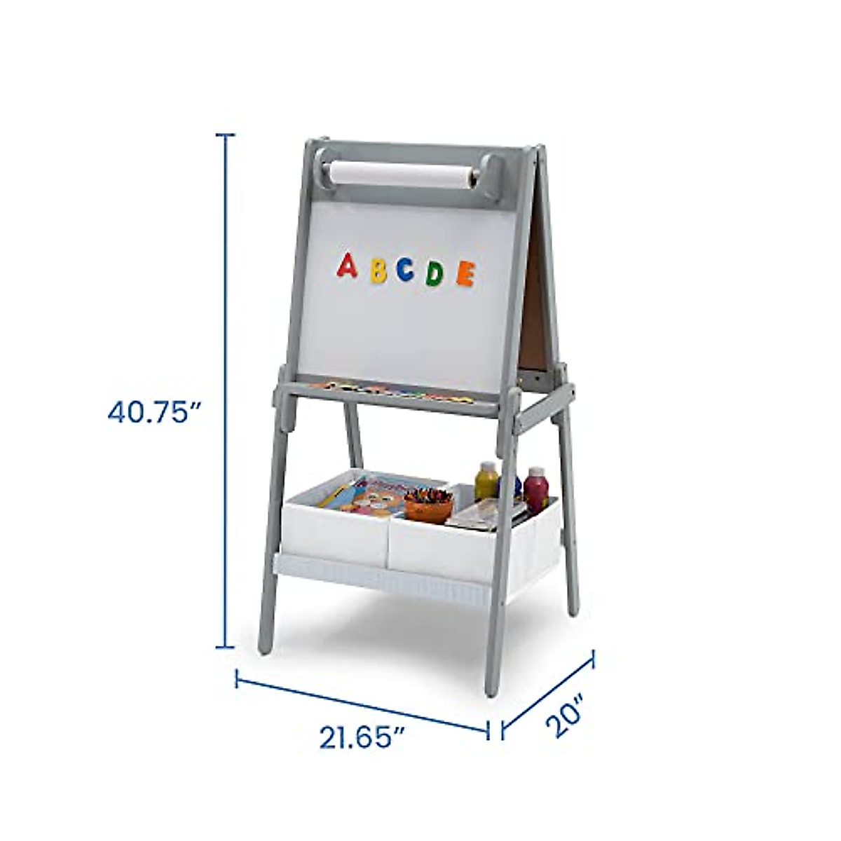 Delta Children Chelsea Double-Sided Storage Easel with Paper Roll and Magnets -Ideal for Arts & Crafts, Drawing, Homeschooling and More - Greenguard Gold Certified, Light Grey/White