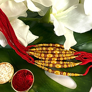 KSJONE Set of 12 Rakhi for Brothers Moti, Beads Ring Diamond Design Rakhi Traditional Handmade Rakhi Set with Roli Chawal, Indian Festive Rakshabandhan Bro Bracelet Thread Rakdi Rakhee Gift Set