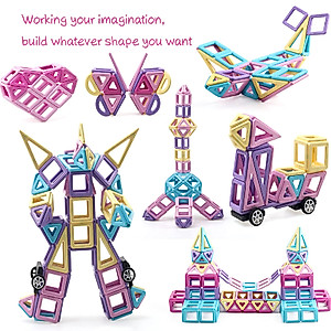 ASOK 3D Castle Magnetic Building Tiles 160pcs Development & Educational Magnetic Blocks Toys for Boys and Girls Ages 3 4 5 6 7 8 Years Old Macaron Color Learning Toys Gifts for Children Kids