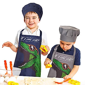 MHJY Kids Apron and Chef Hat for Boys Dinosaur Child Aprons with Pockets,Adjustable Apron for Cooking Baking Painting 3-12 Years