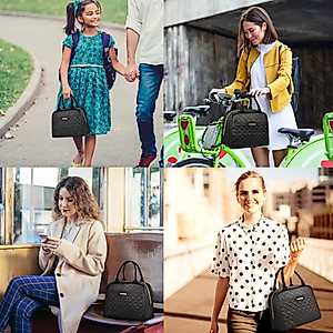 LOKASS Lunch Bag Women Insulated Lunch Box Thermal Lunch Tote Bags for Adults Work(Black-Embroidery)