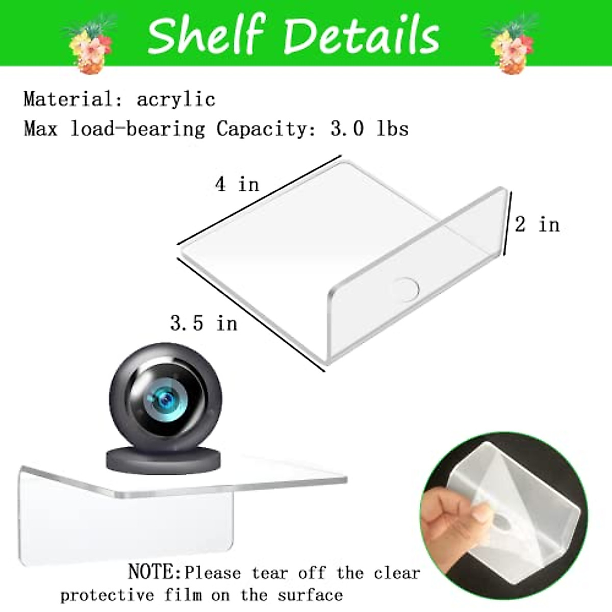 Acrylic Small Adhesive Wall Shelves, 3-Ledges Small Floating Shelf, 4-Inch Floating Shelves Pop Shelves Hanging Display 1256 0