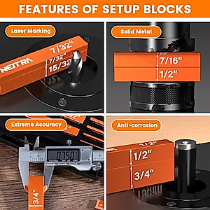 Neitra Setup Blocks Woodworking - 15 PCS Aluminum Height Gauge Blocks Set - Woodworking Measuring Tools Precision Setup Bars for Router and Table Saw
