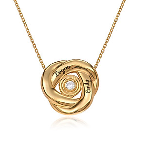 MYKA - Personalized Love Knot Russian Ring Necklace With or Without Diamond/Sterling Silver, Gold, Rose Gold/Custom Jewelry for Her, Women/Gift for Mother's Day, Birthday, Sterling Silver, lab