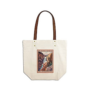 Yellowstone National Park, Wyoming, The Grand Canyon of Yellowstone, Contour (Canvas Deluxe Tote Bag, Faux Leather Handles & Zip Pocket)