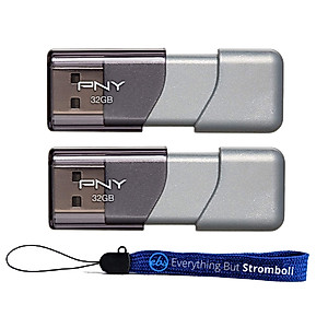 PNY USB 3.0 Flash Drive Elite Turbo Attache 3 Two Pack Bundle with (1) Everything But Stromboli Lanyard (32GB 2 Pack, Gray)