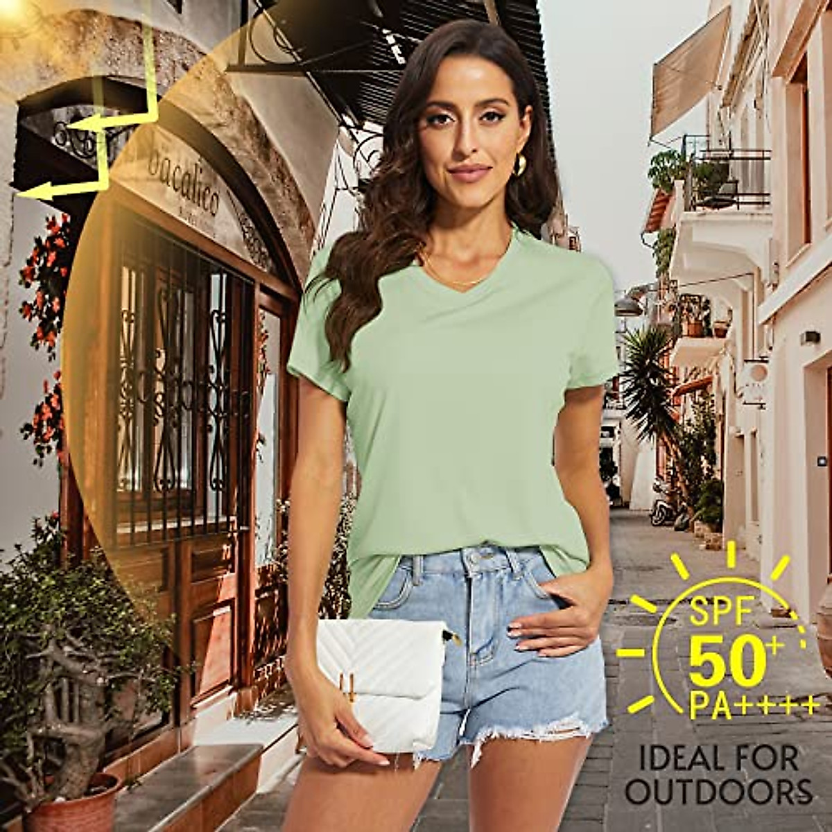 TACVASEN Womens T-Shirts Short Sleeve Shirts Summer Shirt Swim Shirts Rash Guard Quick Dry T Shirt Athletic Shirts Sun Protection Shirt Workout Shirts UV Shirts for Women Light Green