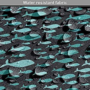 Lunarable Fish Fabric by The Yard, Underwater Animals Swimming Silhouette Marine Life Sea Ocean, Decorative Fabric for Upholstery and Home Accents, 1 Yard, Teal Black