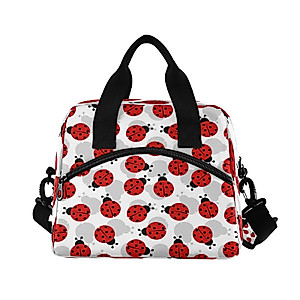 Animal Ladybugs Print Lunch Bag Reusable Lunch Tote Bag Thermal Cooler Bag Insulated Lunch Box with Adjustable Shoulder Strap for Office School Outdoor Picnic