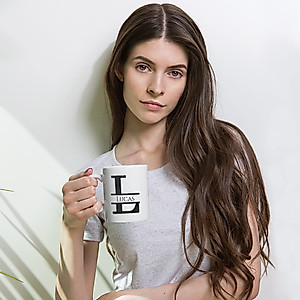 Personalized Monogram Coffee Mug, Initial Letter K Customized for Women Men Girls Boys Dads Moms Friends, Taza de Café Personalizada Con Monograma Letra Inicial White Mug Letter K 15oz