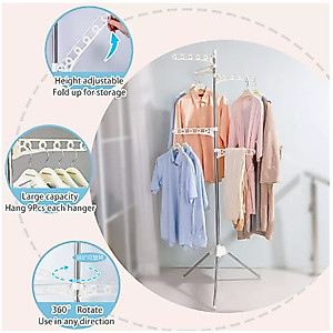 Home Spirit Tripod Clothing Rack, Indoor Clothes Drying Rack for Laundry, Foldable for Storage, Adjustable Height Up to 74", Five Removable Adjustable Hangers, Holds Up to 36 Garments